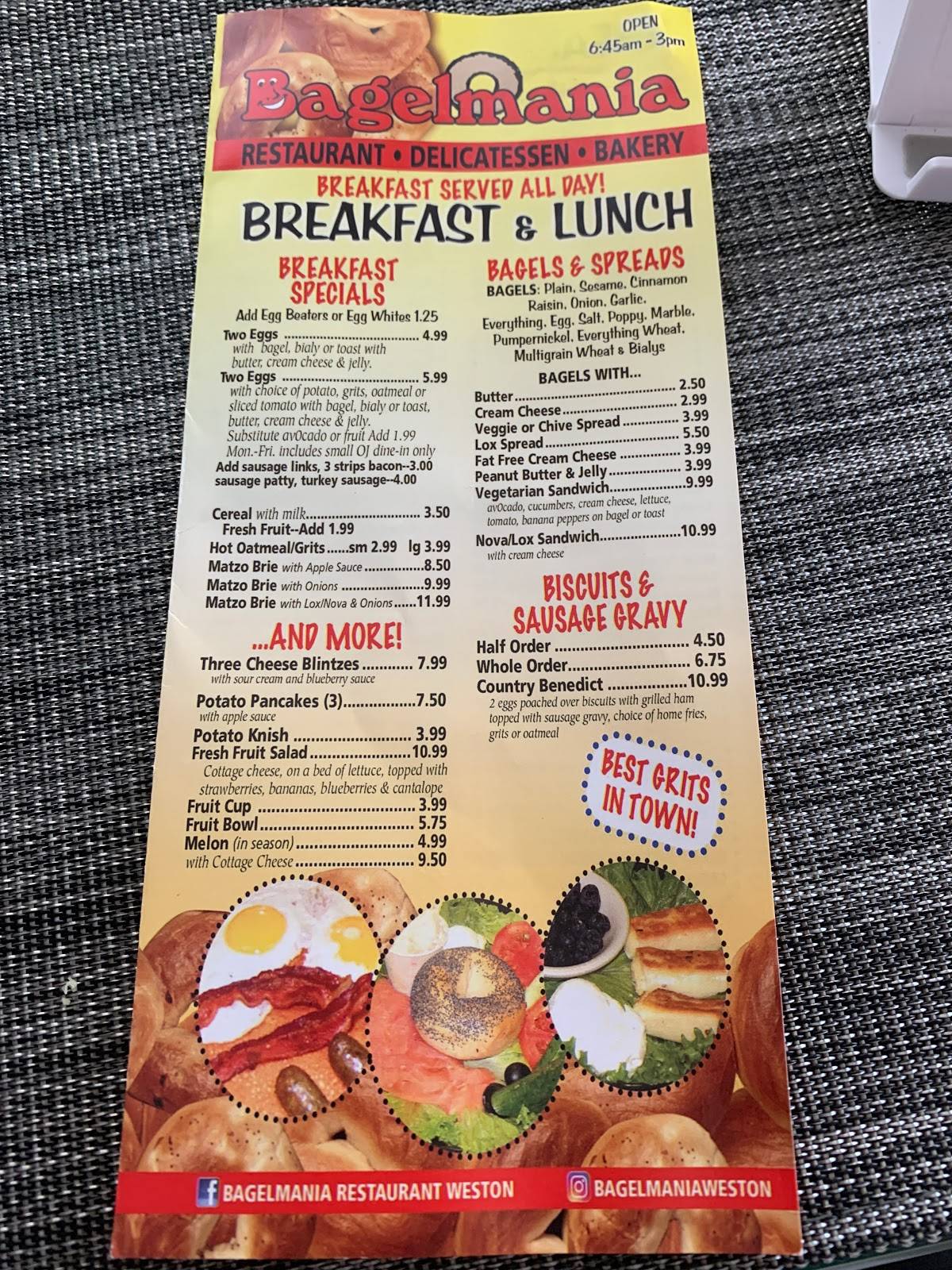 Menu at Bagelmania Restaurant, Sunrise, W State Rd 84