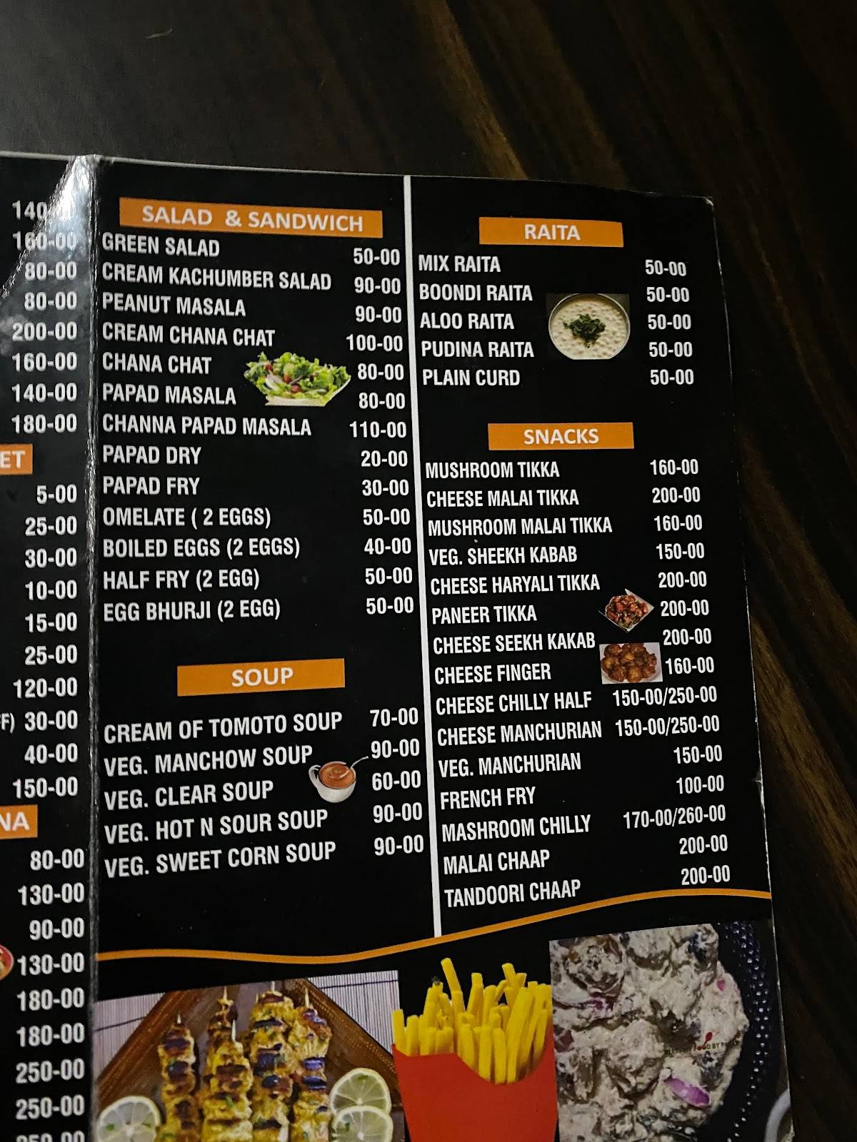 Menu at Bajaj Food Corner, India, Main Bazar