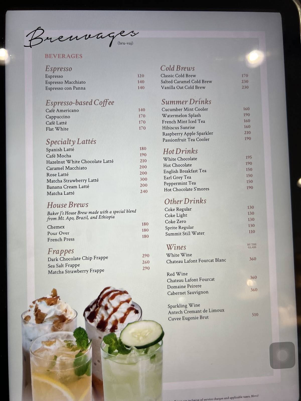 Menu at Baker J, Taguig