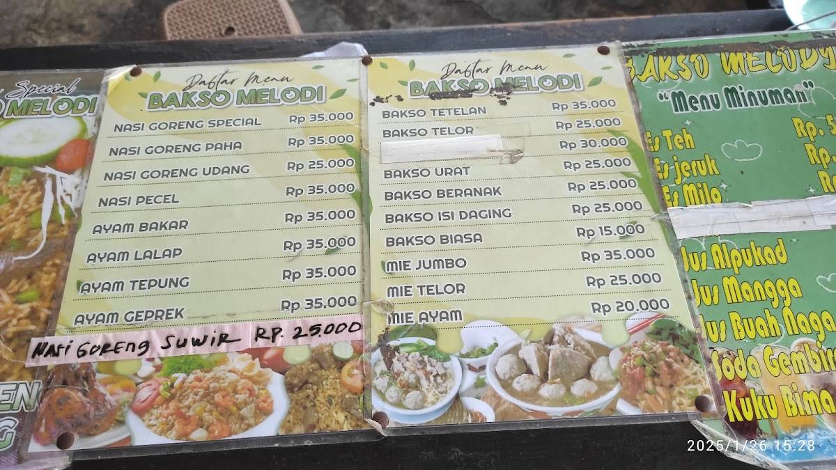 Carta del restaurante Bakso Melodi, Tanjung Selor Hilir