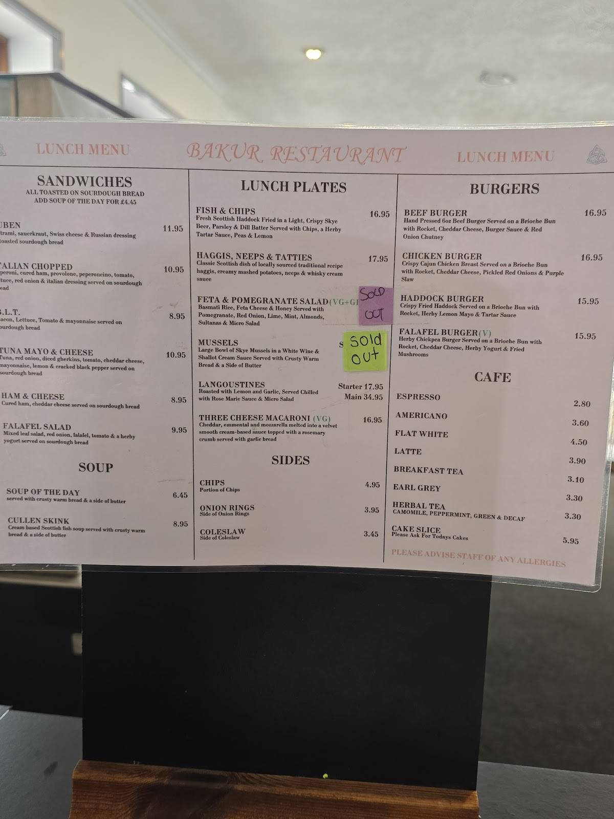 Menu at Bakur Bar & Restaurant, Uig