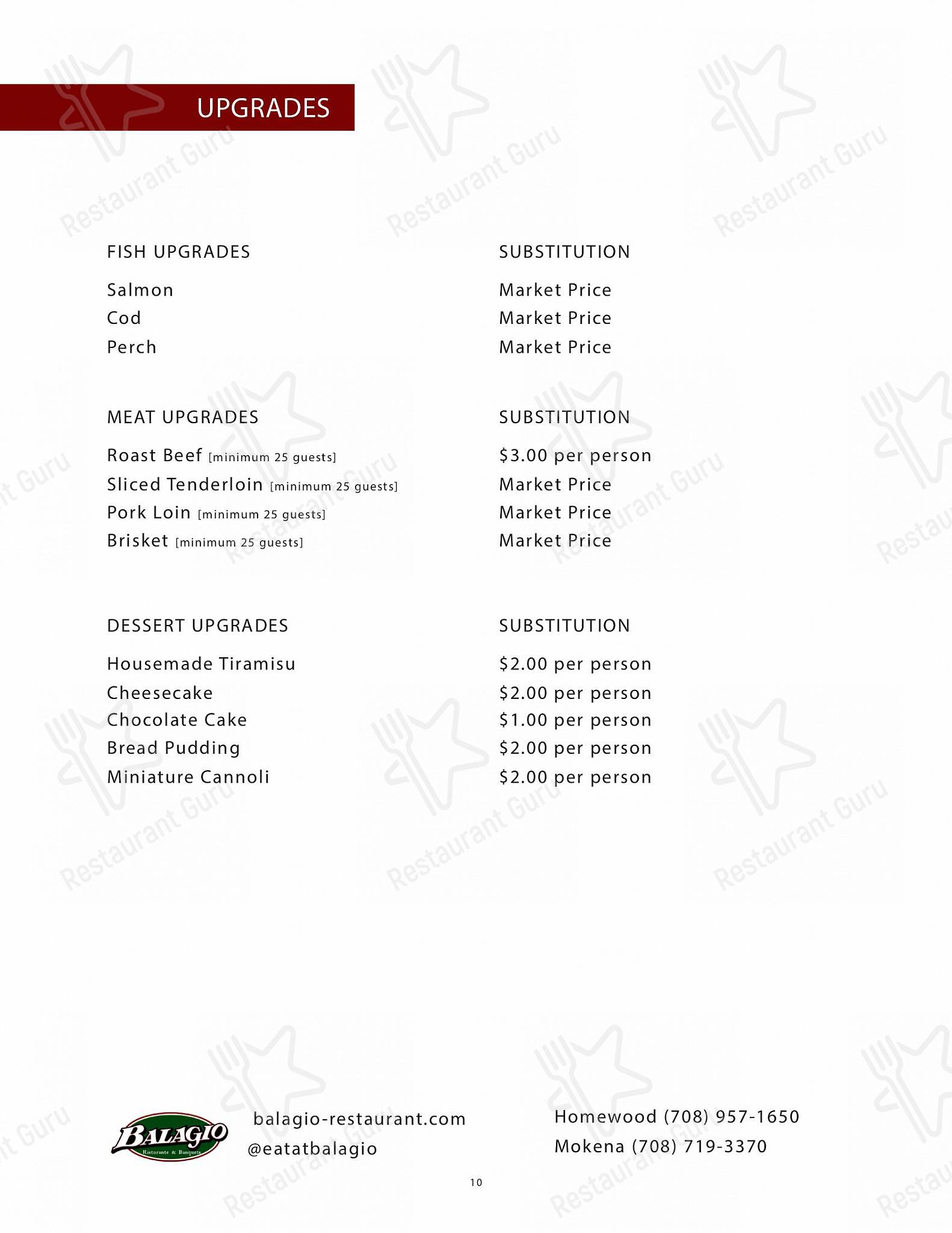 Menu at Balagio in Mokena pub & bar, Mokena
