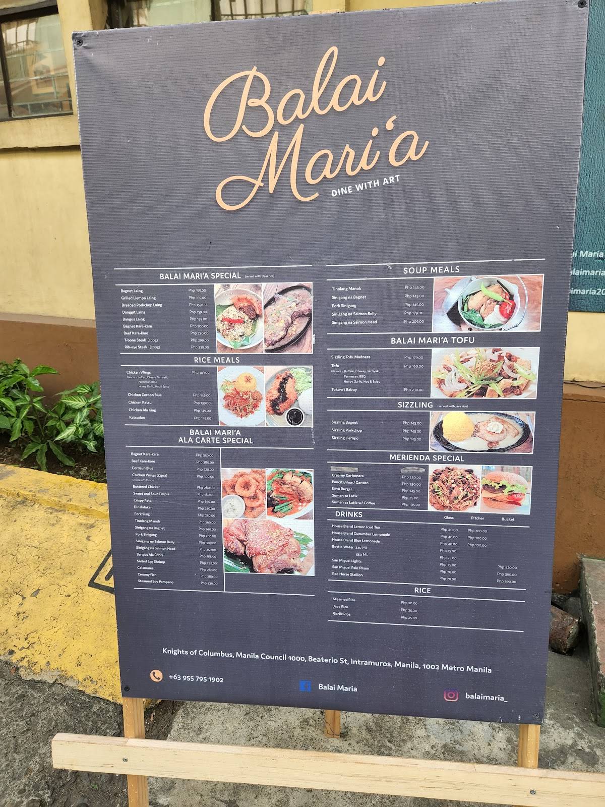 Menu at Balai Maria restaurant, Manila