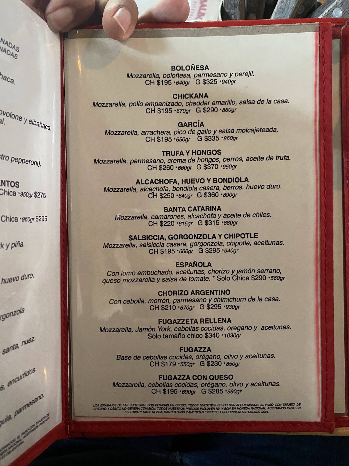 Carta de Balboa Pizzería Cuauhtémoc, Ciudad de México, C. Río Lerma 94