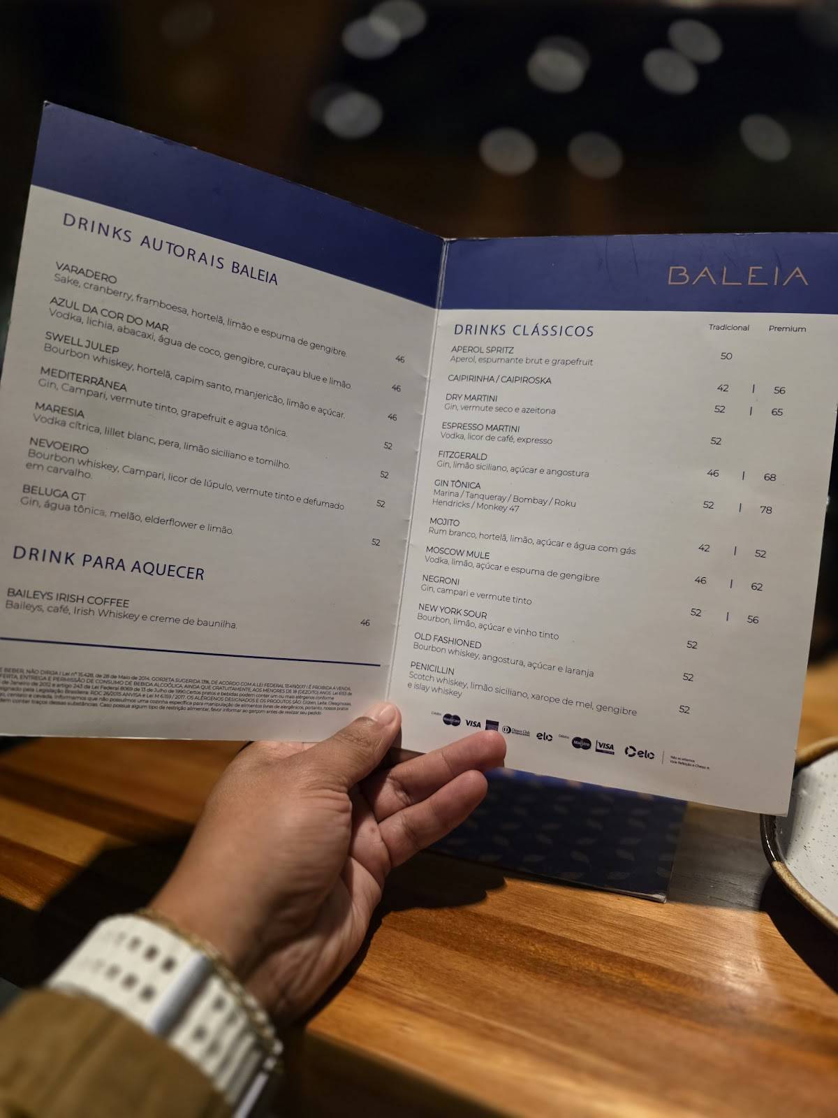 Menu em Baleia rooftop restaurante, São Paulo, Rua Licio Nogueira