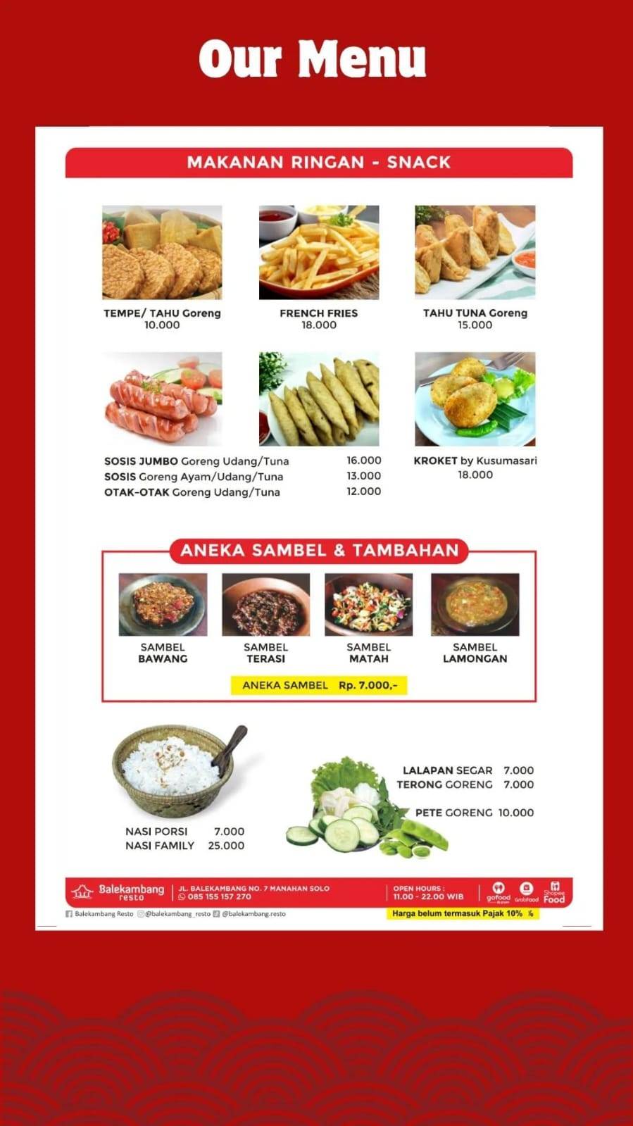 Menu at Balekambang Resto restaurant, Surakarta
