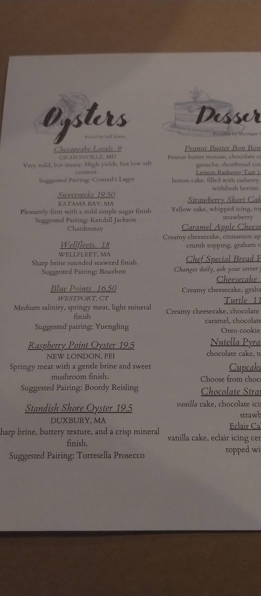 Menu at Conrad's Seafood Restaurant, Perry Hall