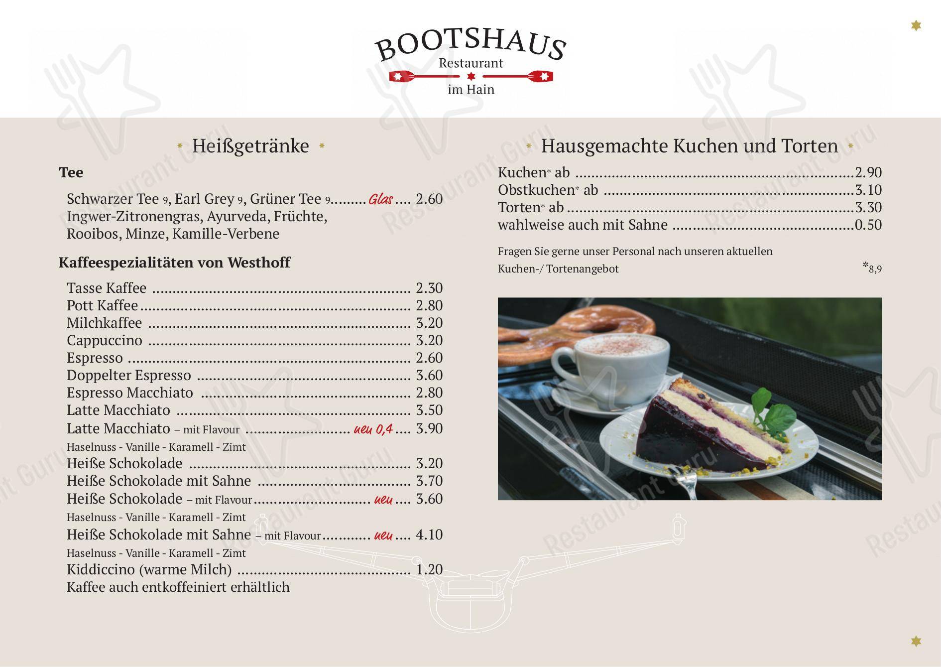 Speisekarte von Bootshaus Restaurant im Hain, Bamberg