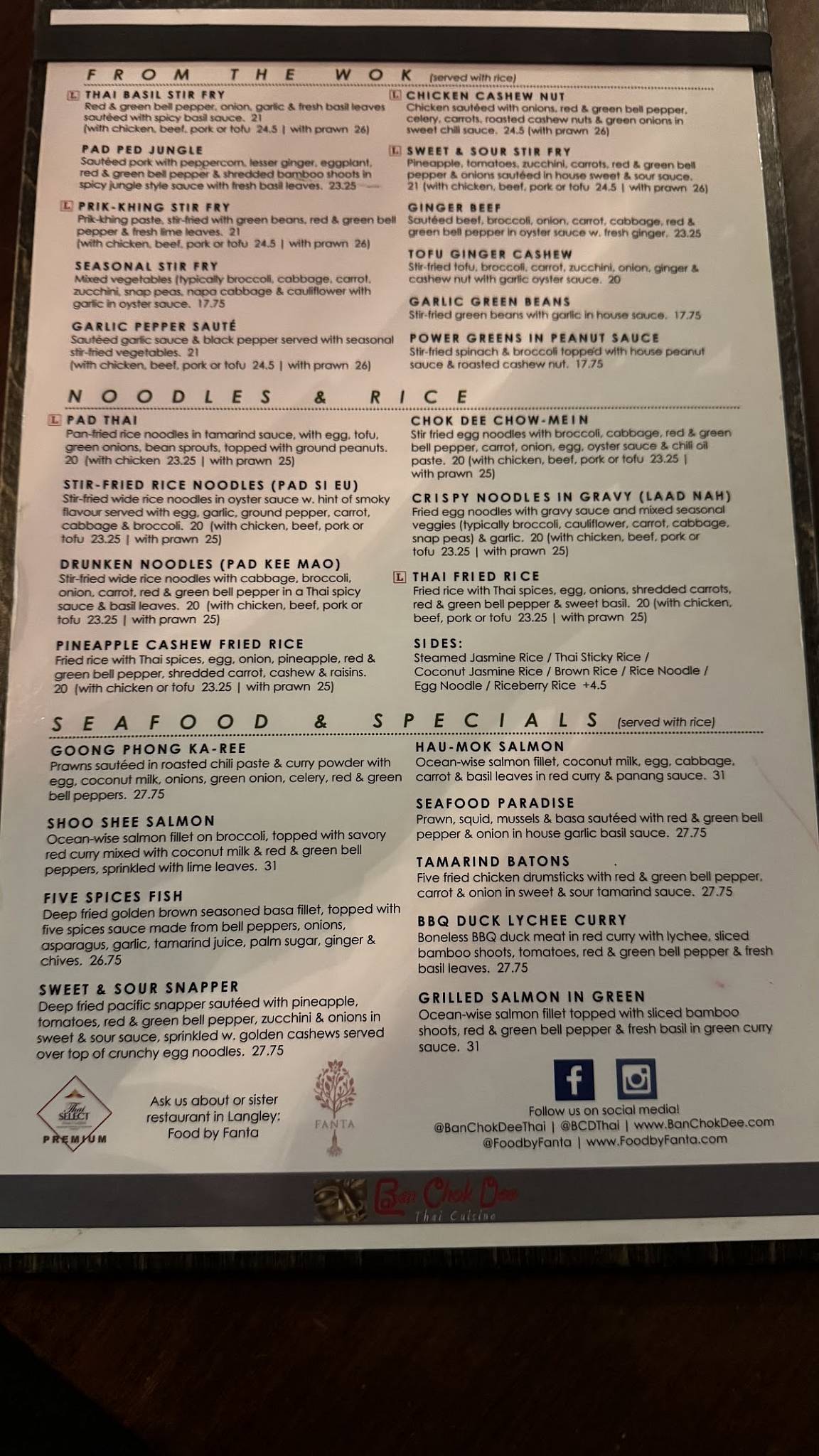 Menu at Ban Chok Dee Thai Cuisine-Langley restaurant, Langley Township ...