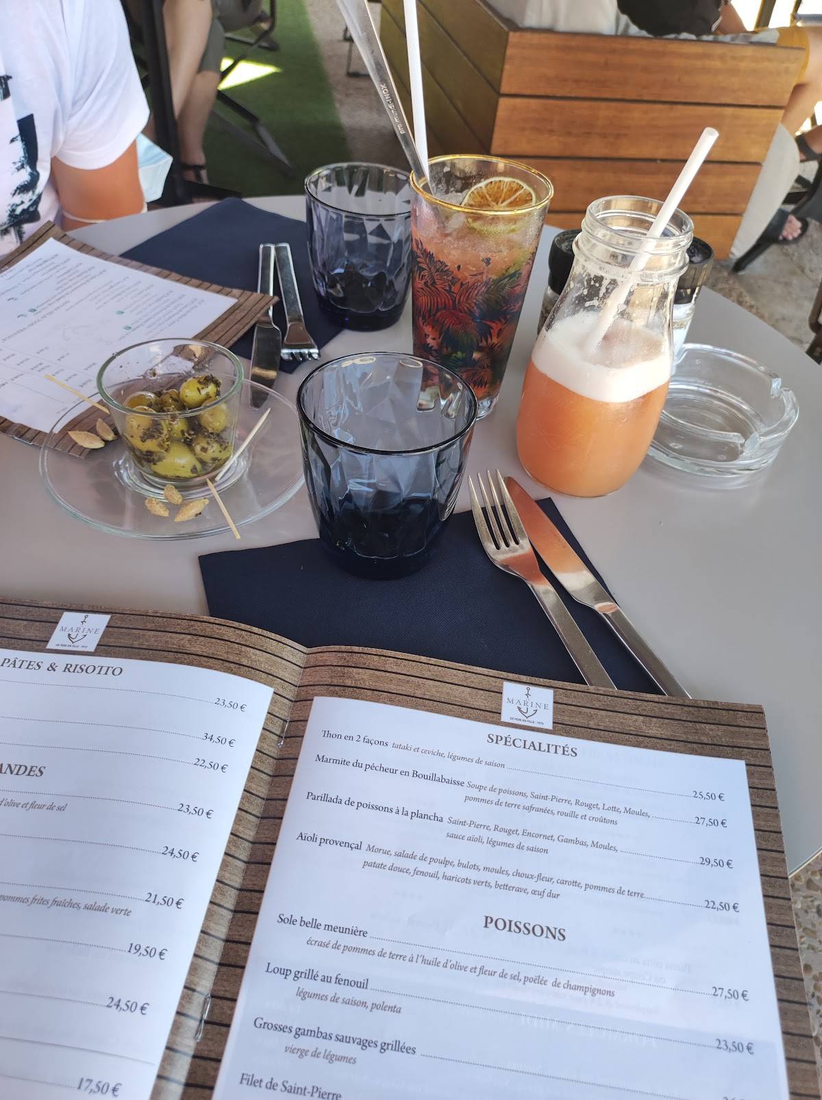 Menu au La Marine restaurant, Bandol