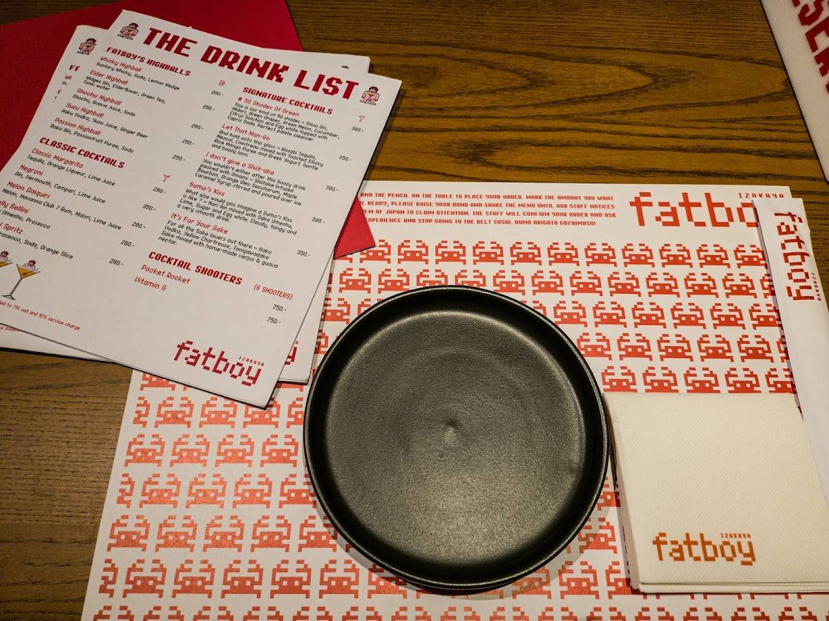 Menu at Fatboy Izakaya restaurant, Bangkok
