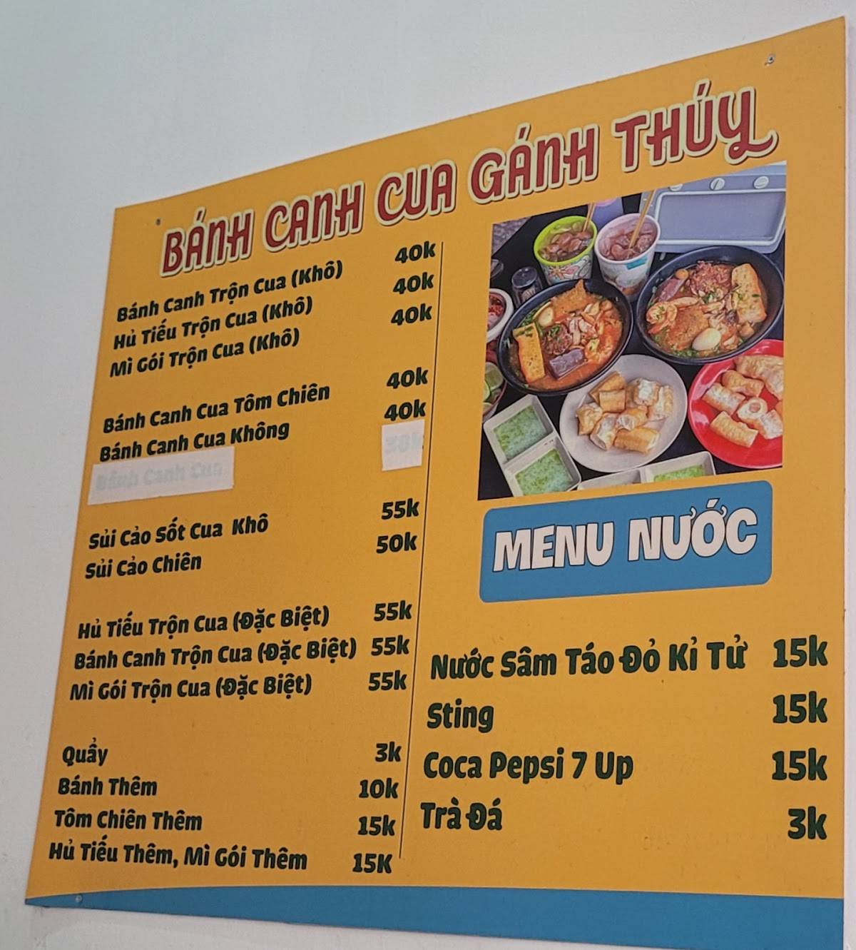 Carta del restaurante Bánh Canh Cua Gánh Thuý, Ciudad Ho Chi Minh (Saigón)