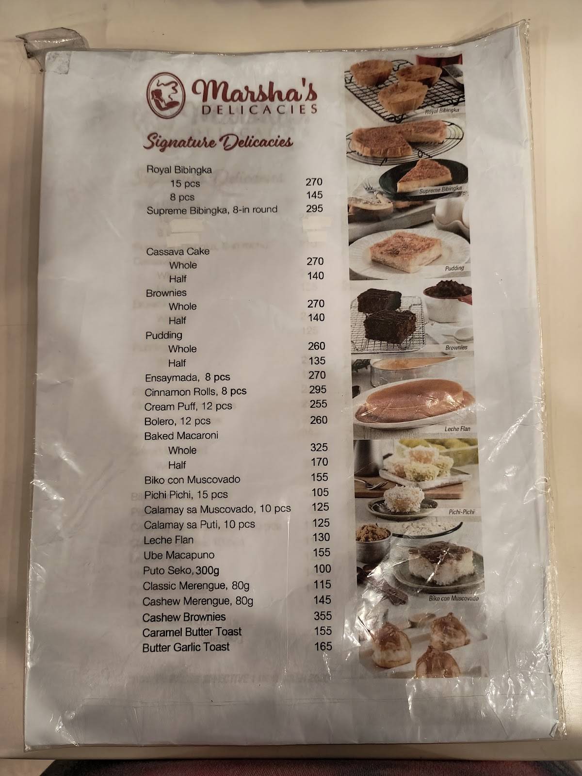Menu at Marsha's Delicacies cafe, Bantay, HCQ9+R9G