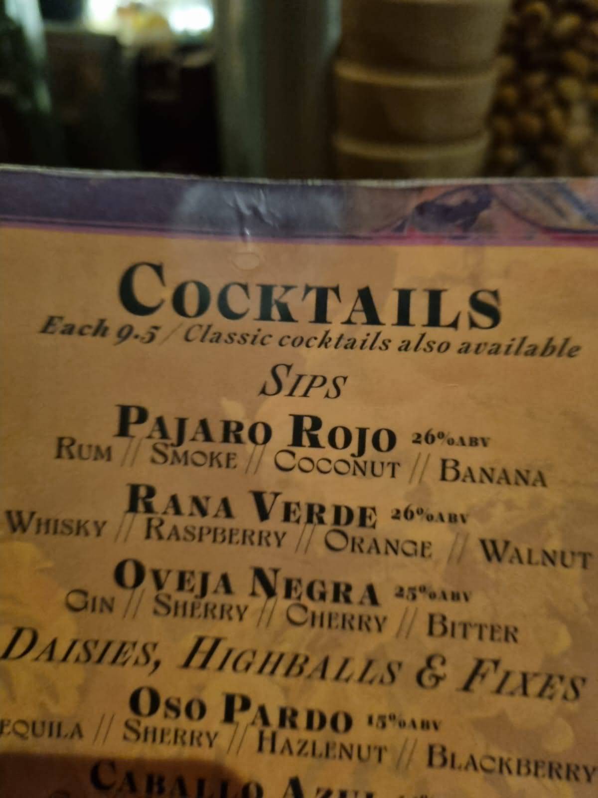 Menu at Bar Azita, Harpenden