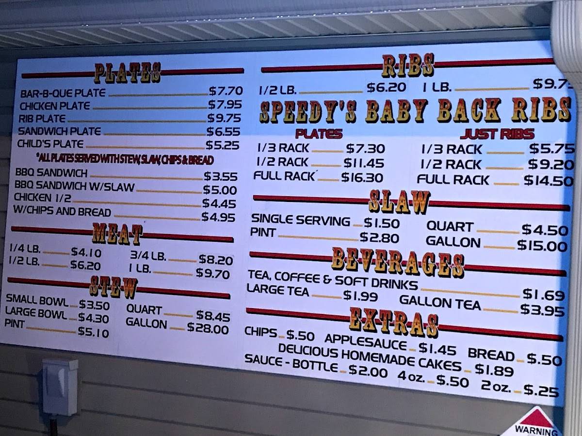 Menu at Bar H Barbecue, Franklin Springs