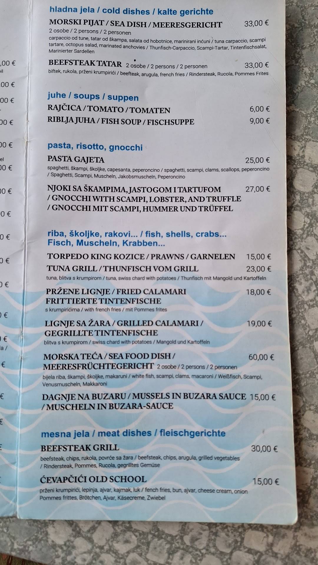Menu at Bar Kolo, Barbat