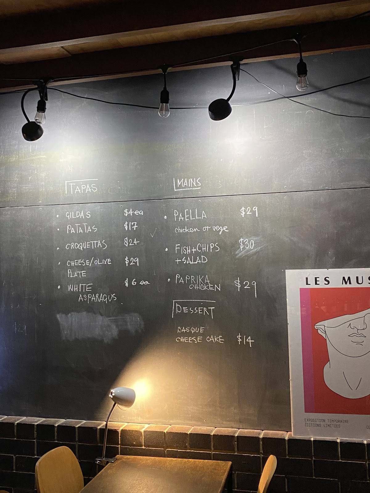 Menu at Bar Tarifa, Denmark
