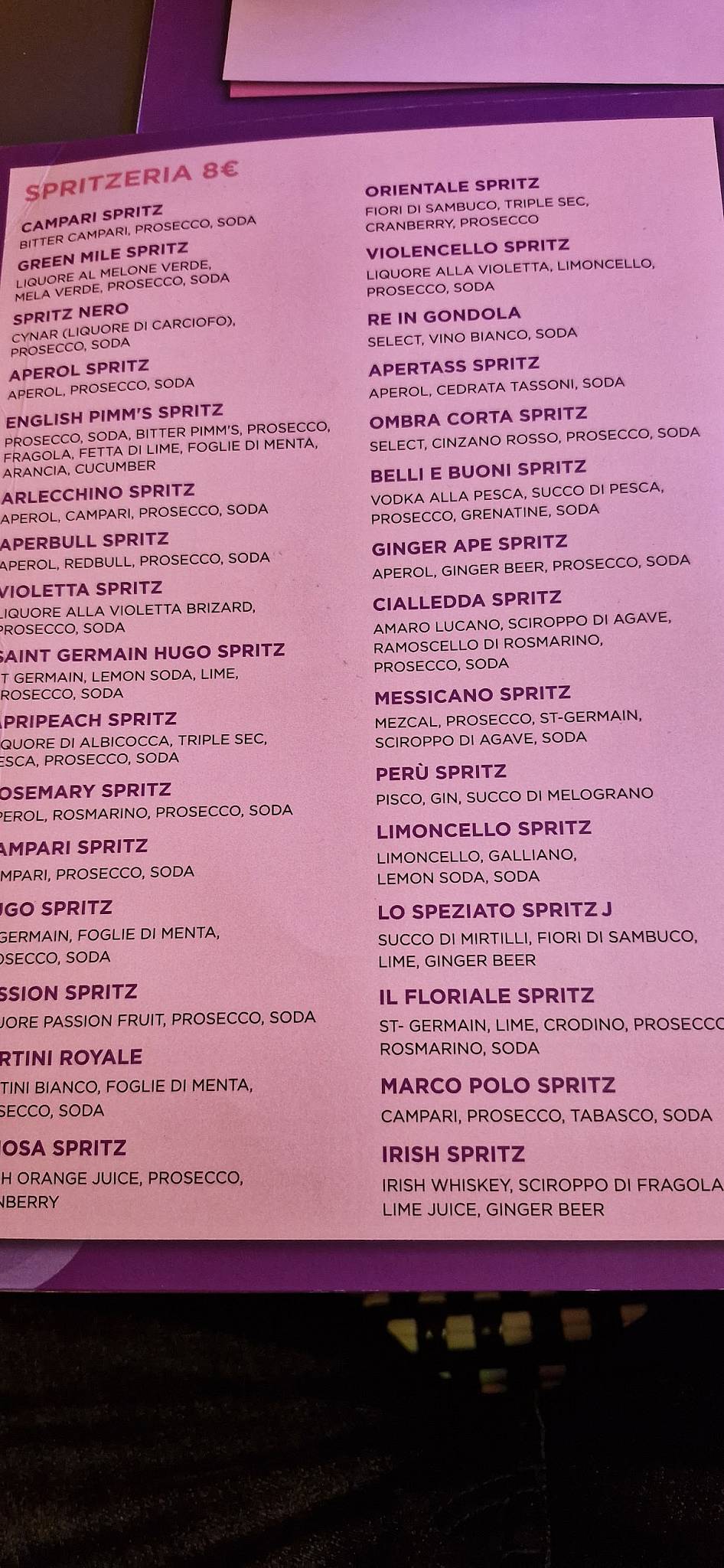 Menu at Bar del Fico Ristorante, Rome, Via della Pace
