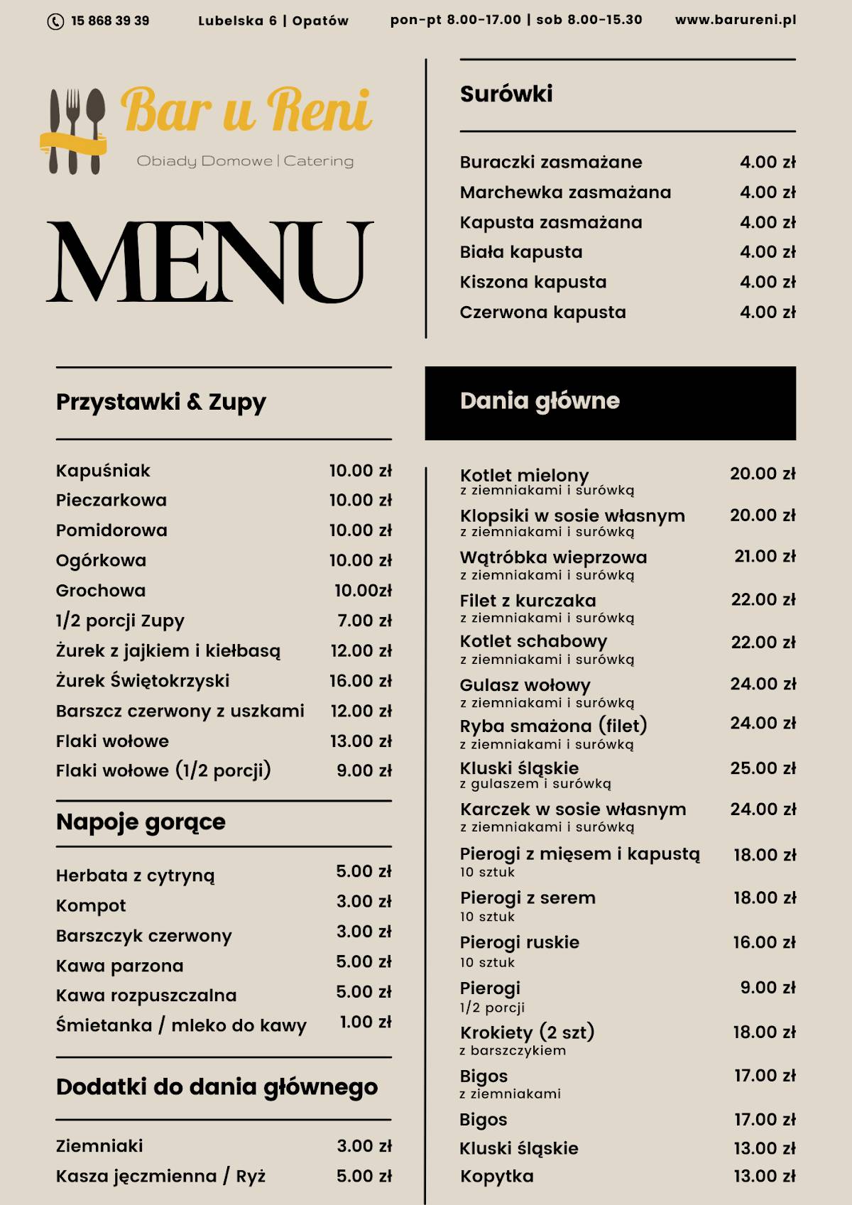Menu at Bar u Reni Restauracja Obiady Catering Śniadania, Opatów