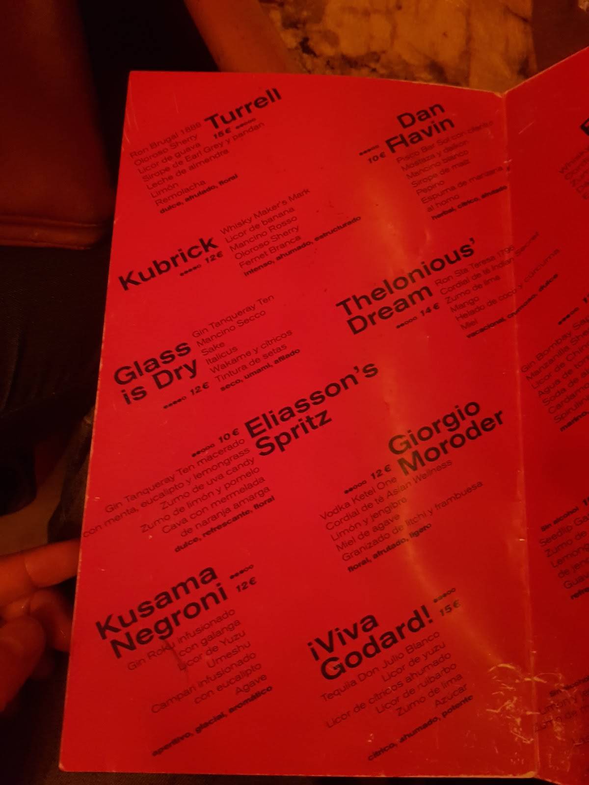 Menu at Monk Barcelona, Barcelona