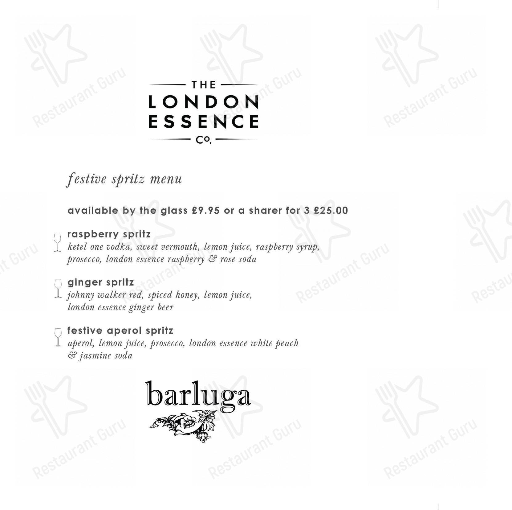 Menu at Barluga, Newcastle upon Tyne, 35 Grey St
