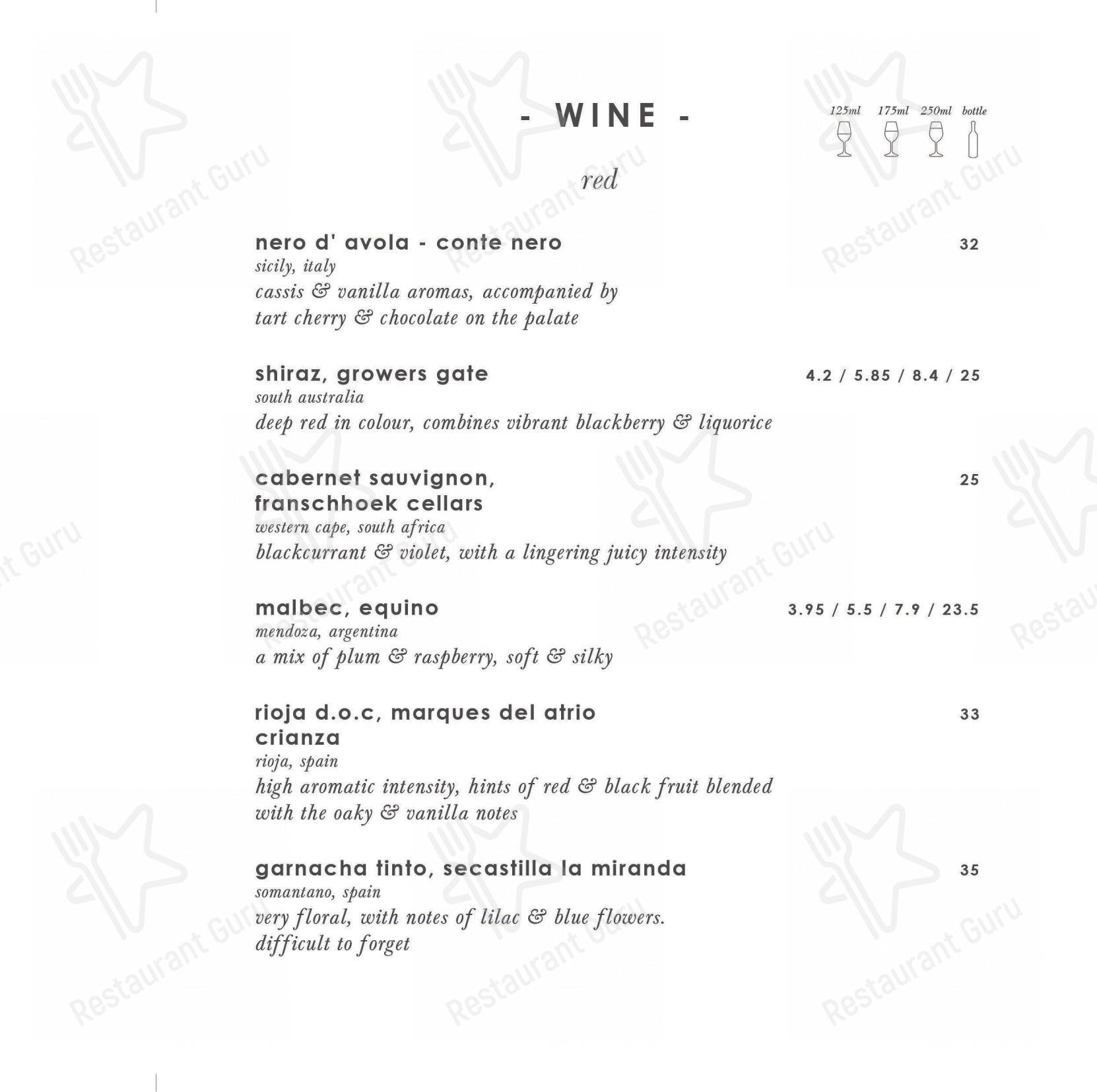 Menu at Barluga, Newcastle upon Tyne, 35 Grey St