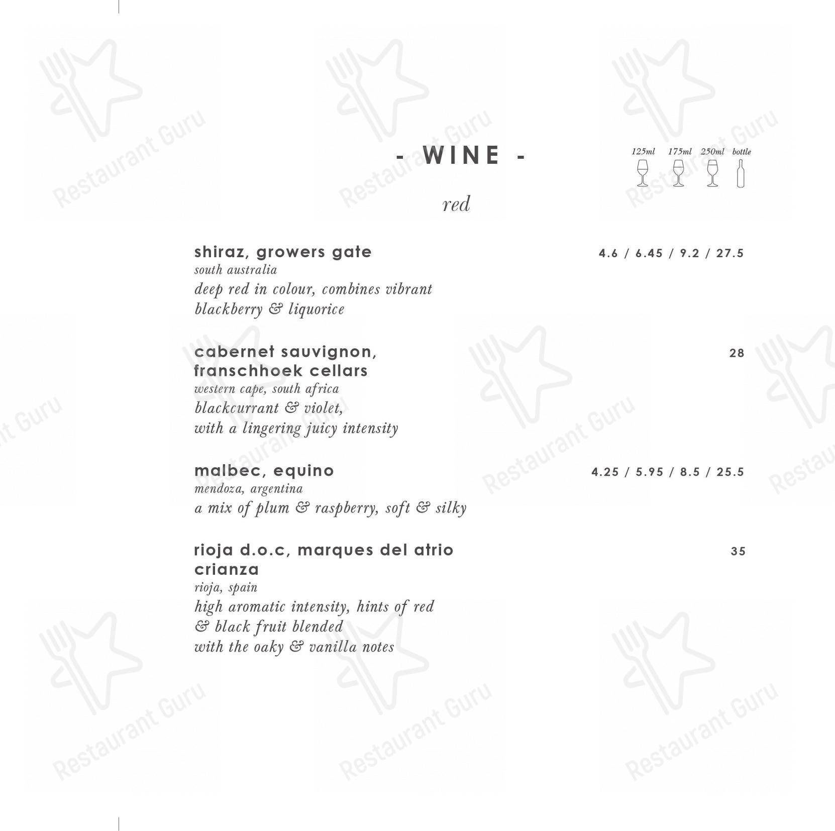 Menu at Barluga, Newcastle upon Tyne, 35 Grey St