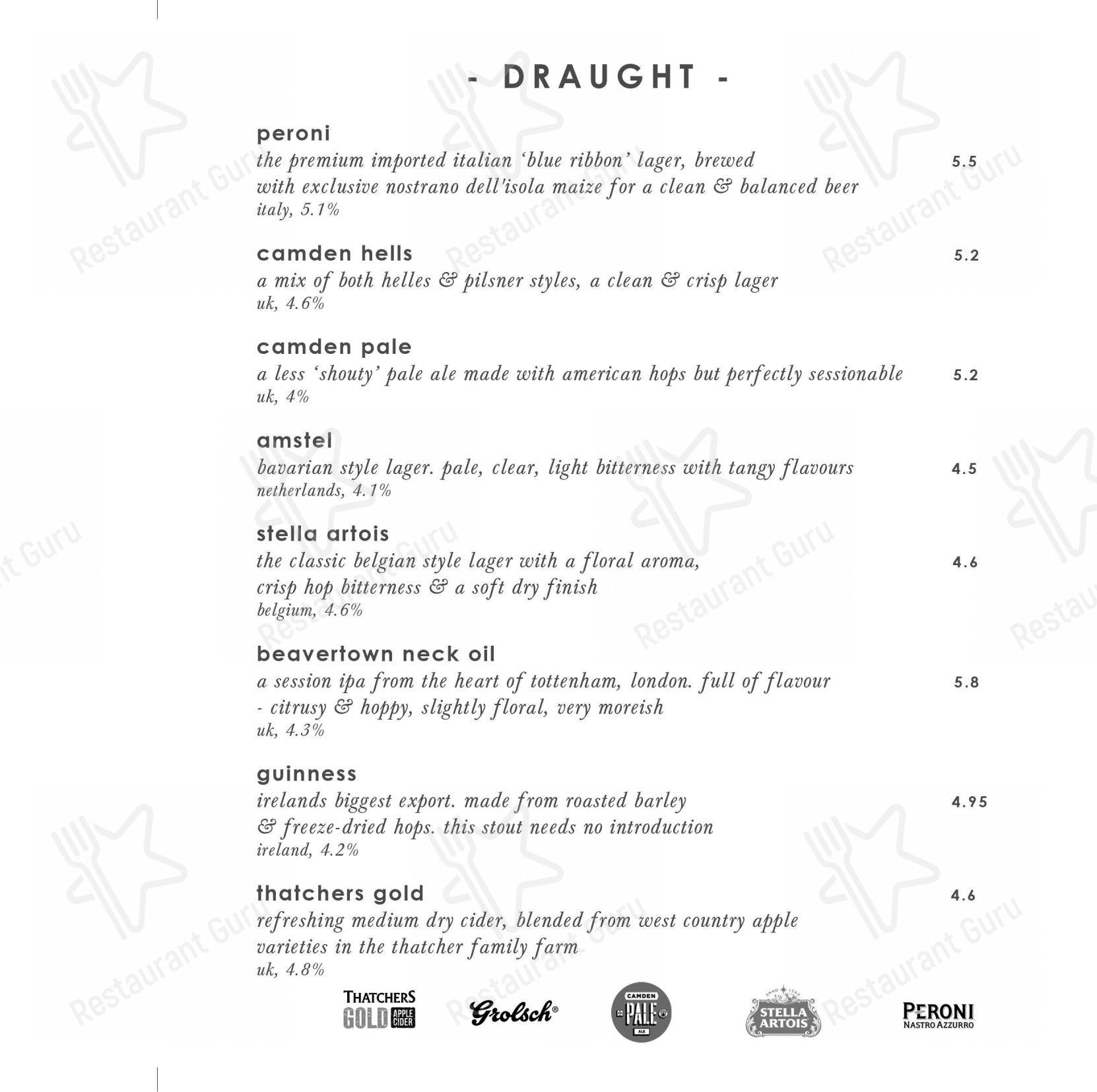 Menu at Barluga, Newcastle upon Tyne, 35 Grey St