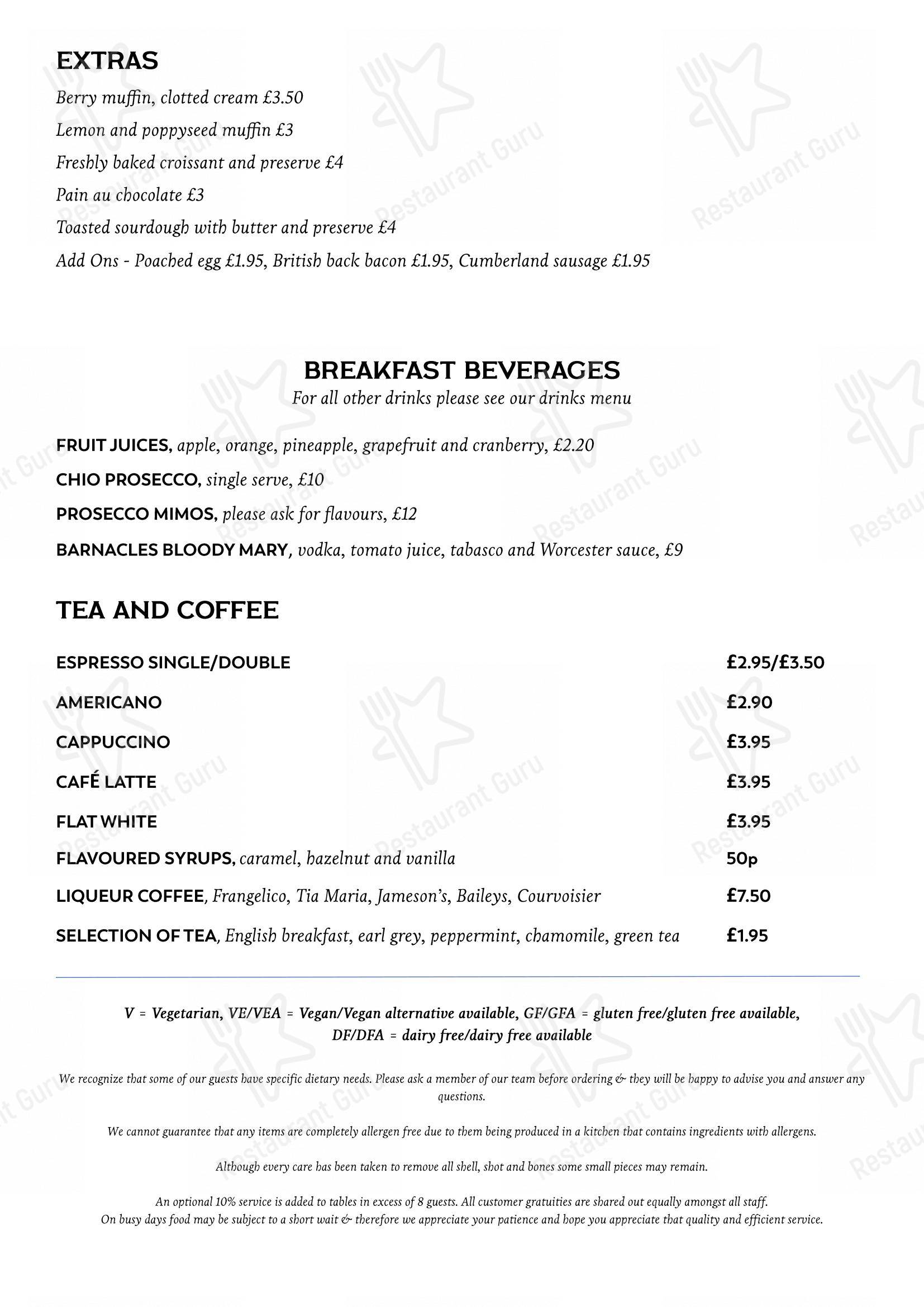 Menu at Barnacles Restaurant & Bar Bistro, Hinckley