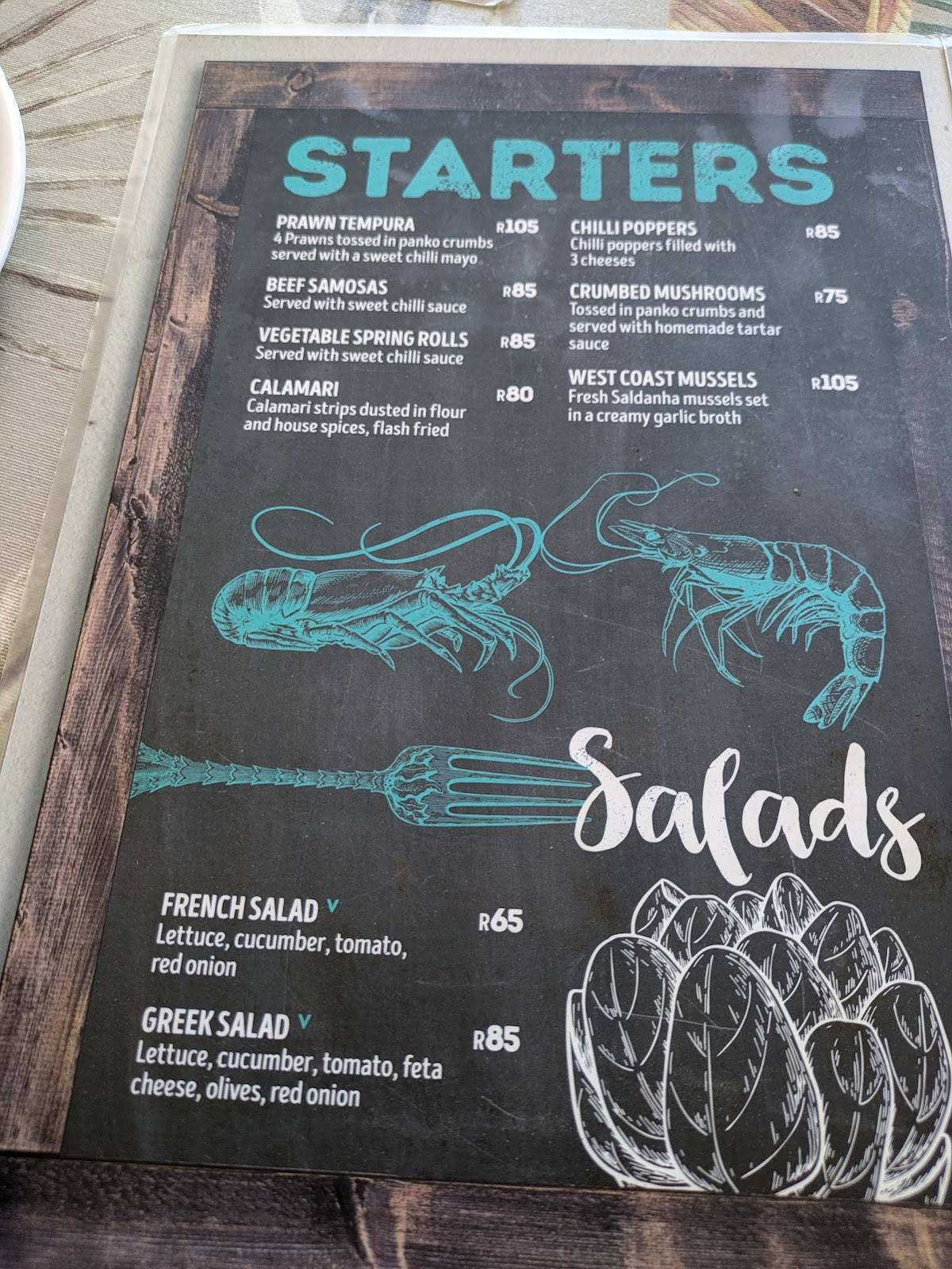 Menu at Barracudas Restaurant, Cape Town