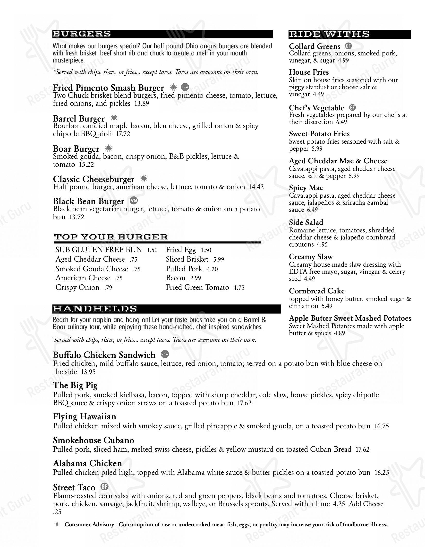Menu at Barrel & Boar Gahanna, Gahanna, 121 Mill St
