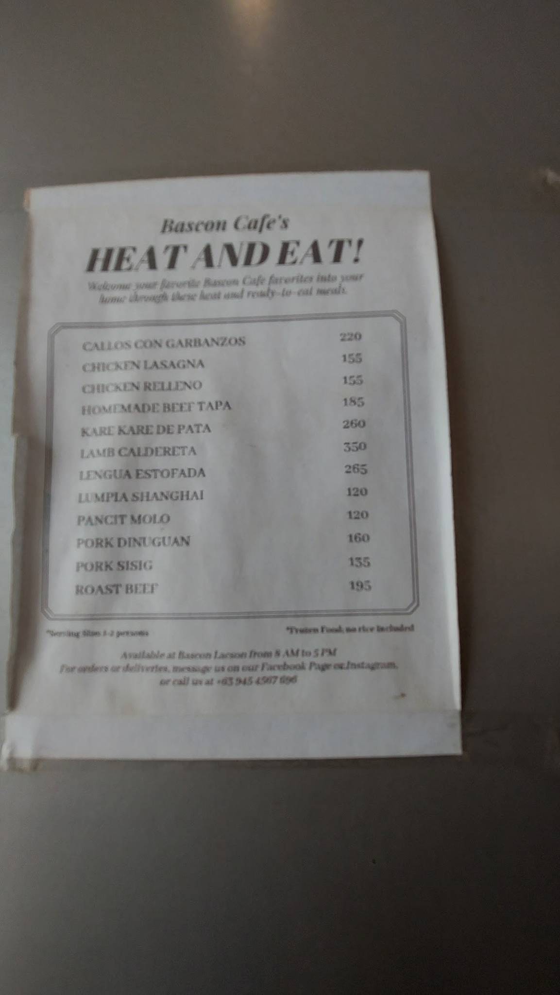 Menu at Bascon Cafe, Bacolod, 27 Lacson St