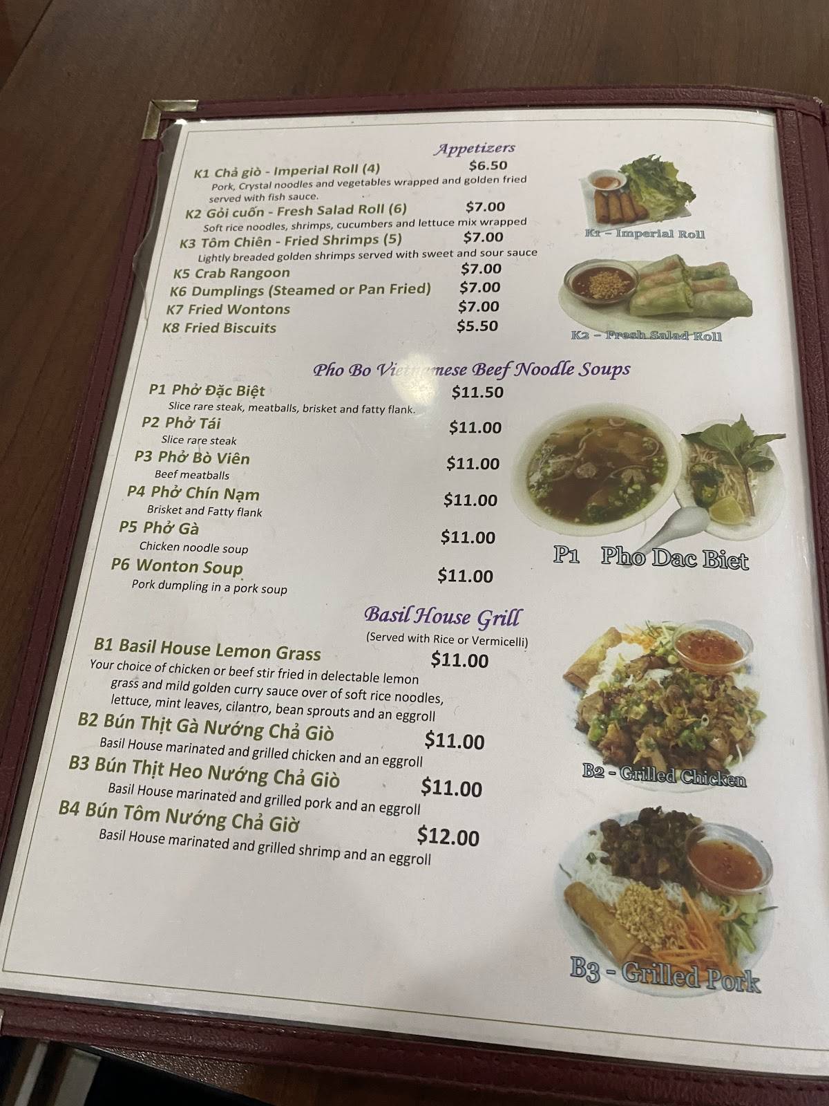 Menu at Basil House restaurant, Texas City