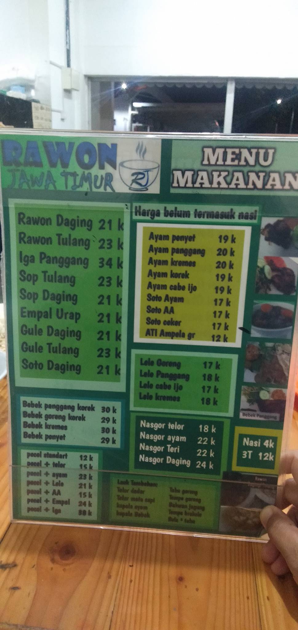 Menu at Rawon Jawa Timur restaurant, Batam