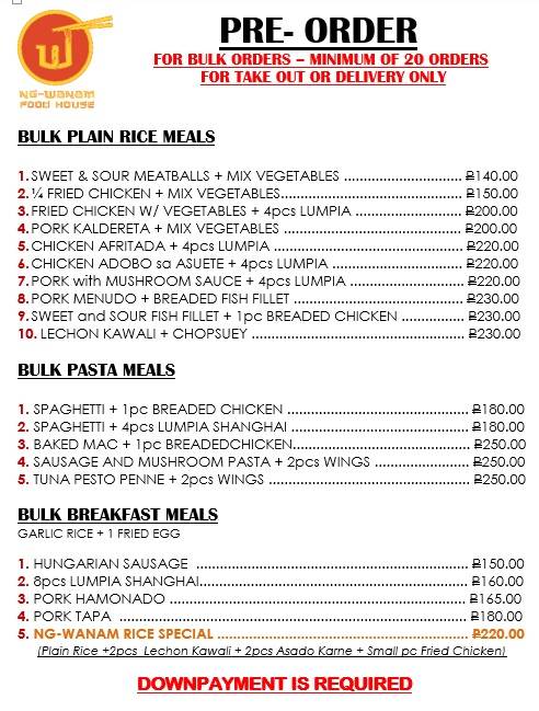 Menu at NG Wanam Food House restaurant, Batangas