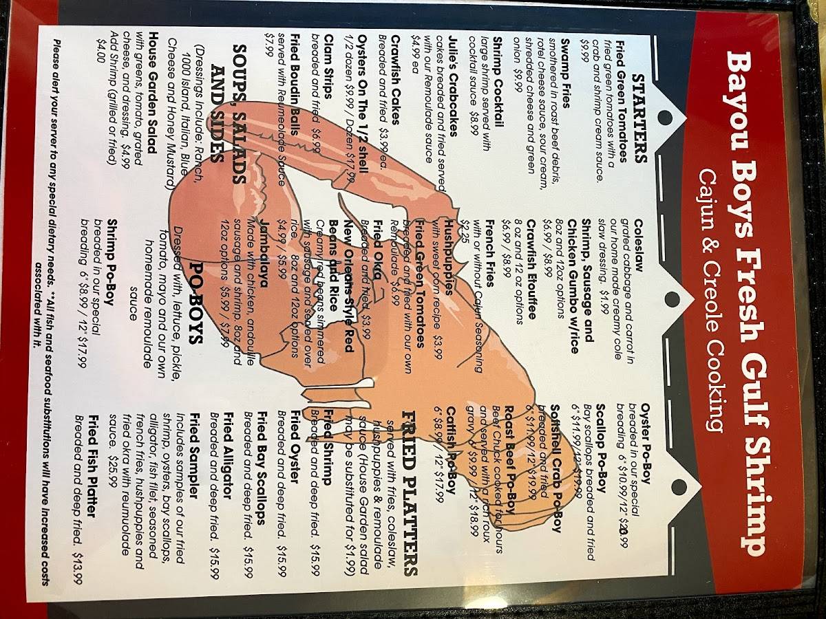 Menu at Bayou Boys restaurant, Johnson City, N Roan St Suite A-1