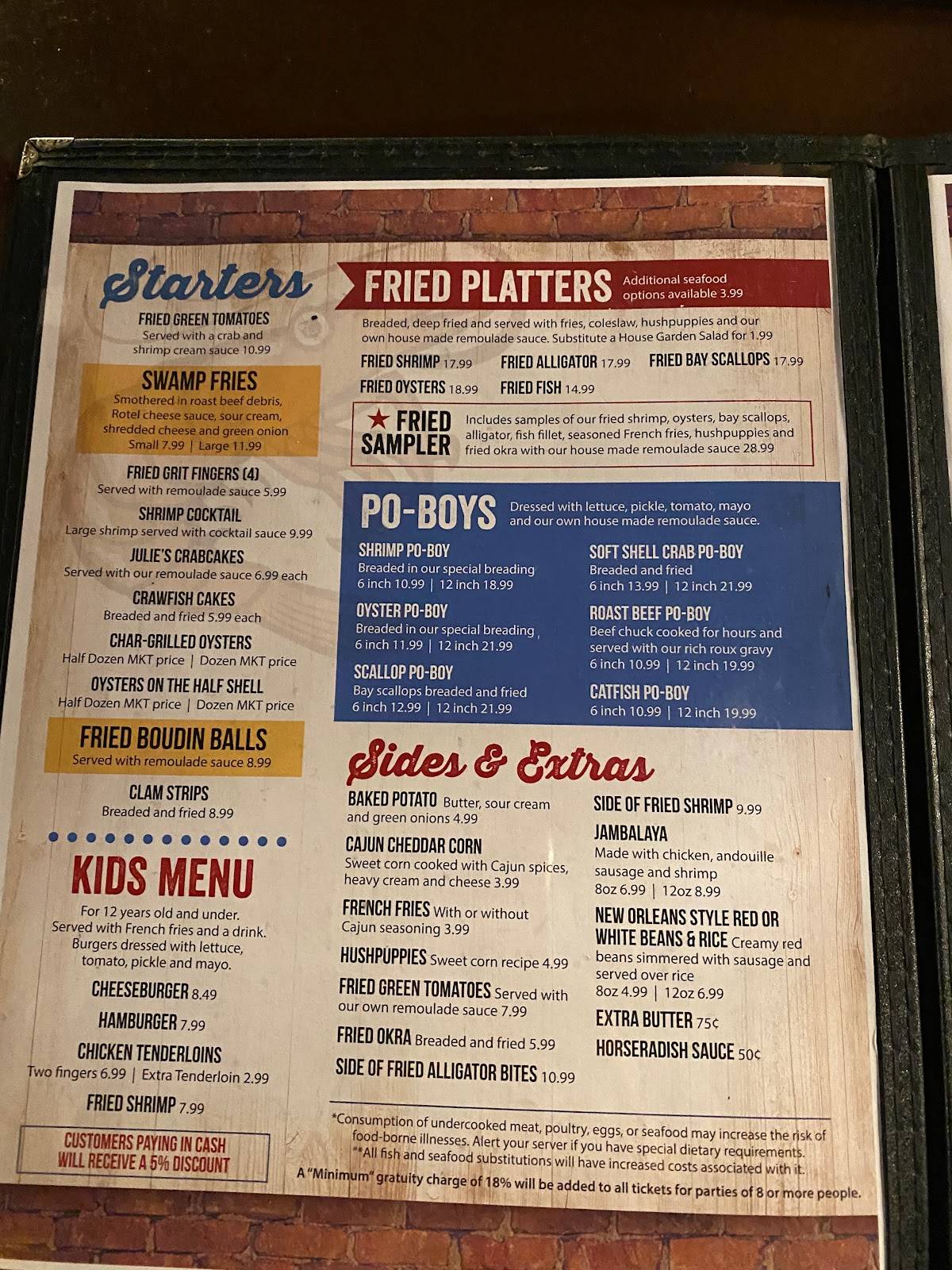 Menu at Bayou Boys restaurant, Johnson City, N Roan St Suite A-1