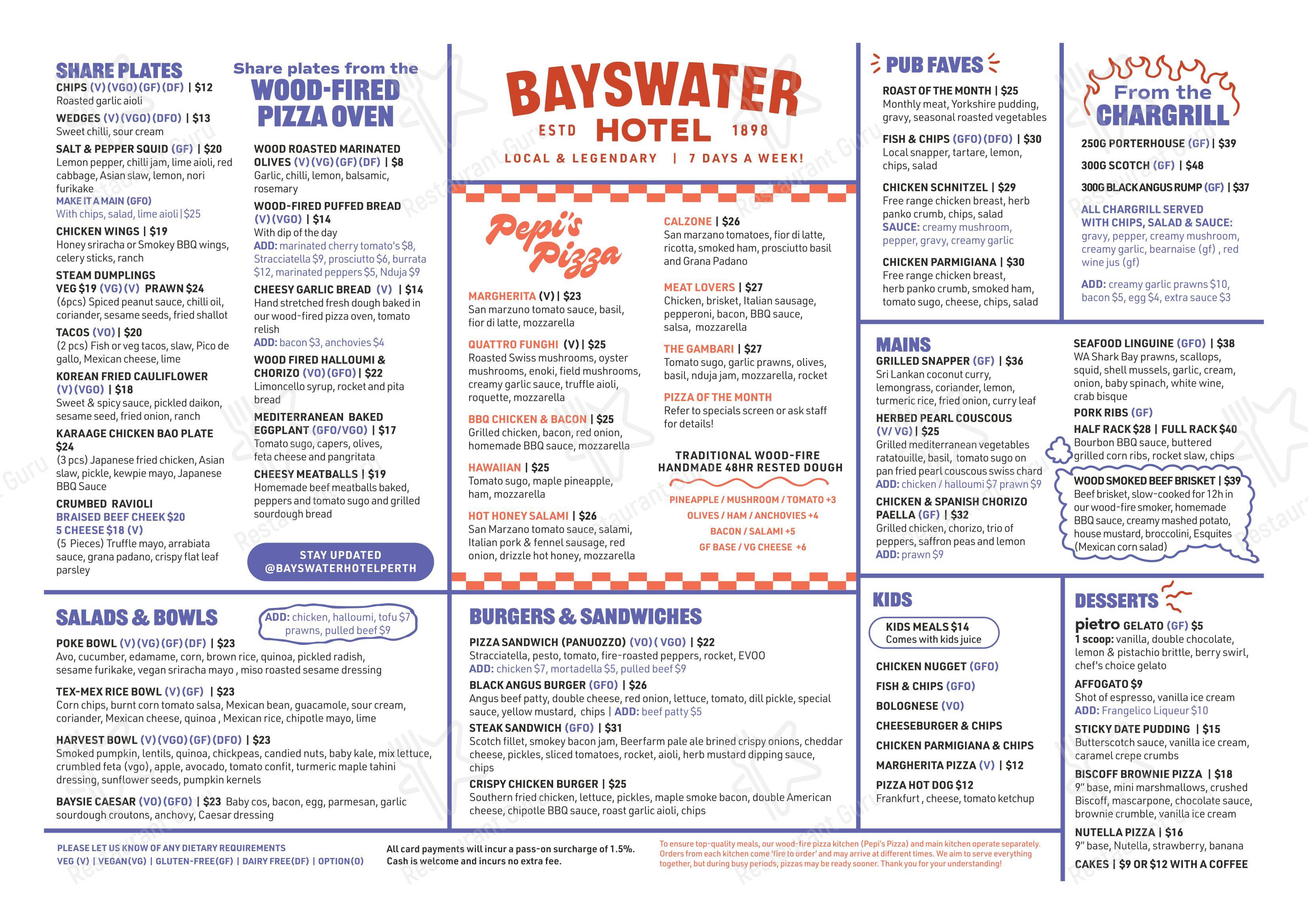 Menu at Bayswater Hotel & Motel pub & bar, Bayswater