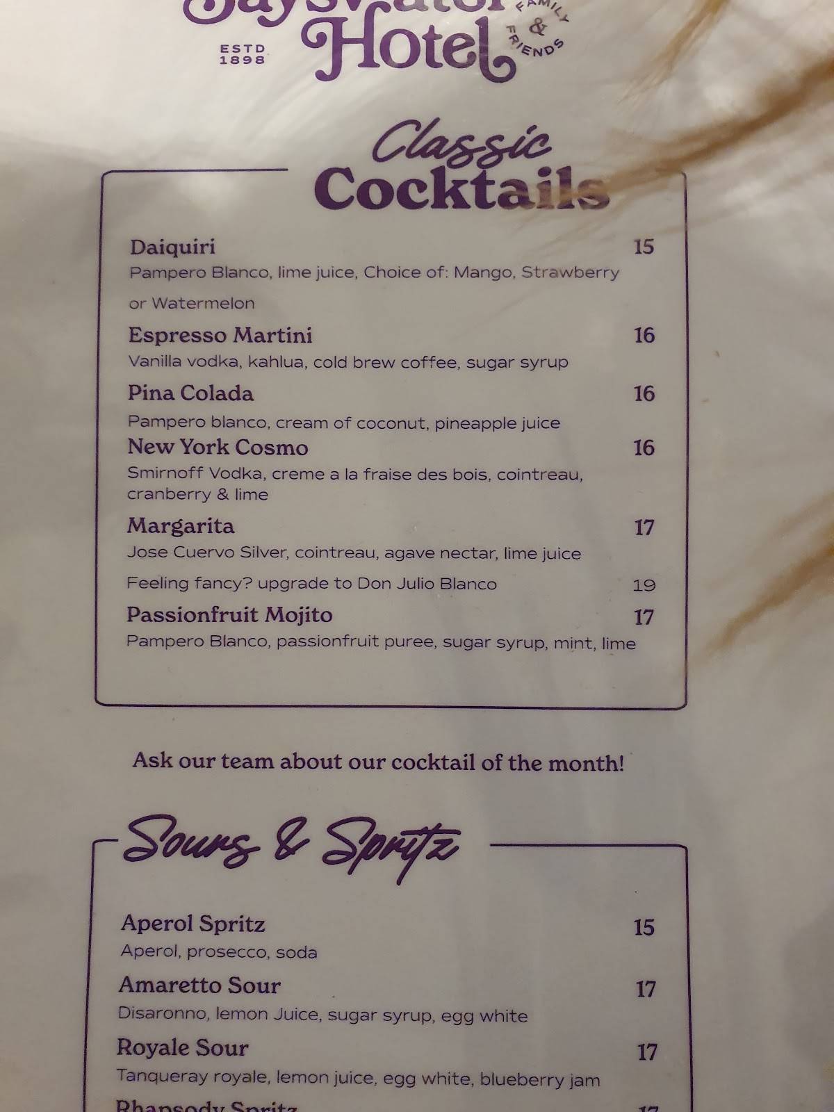 Menu at Bayswater Hotel & Motel pub & bar, Bayswater