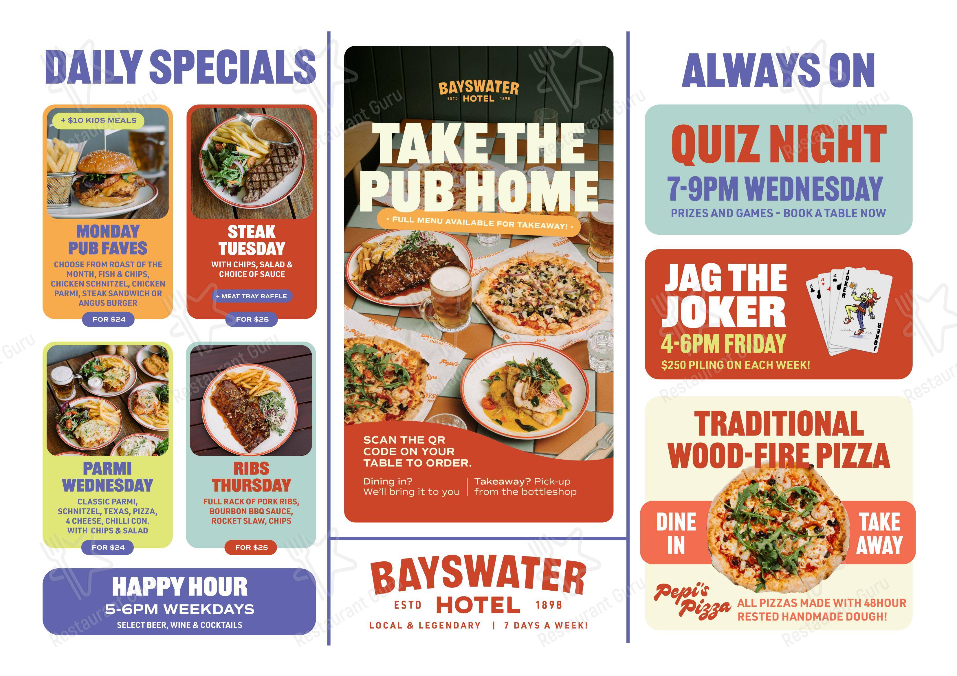 Menu at Bayswater Hotel & Motel pub & bar, Bayswater