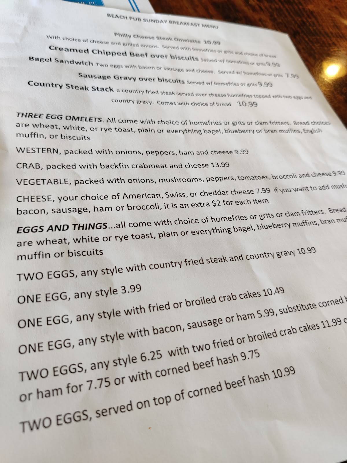 Menu at Beach Pub, Virginia Beach, Laskin Rd