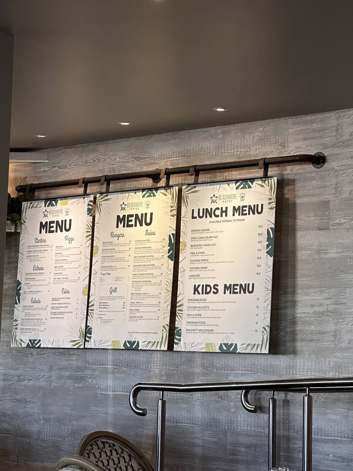 Menu at Beachmere Hotel restaurant, Beachmere
