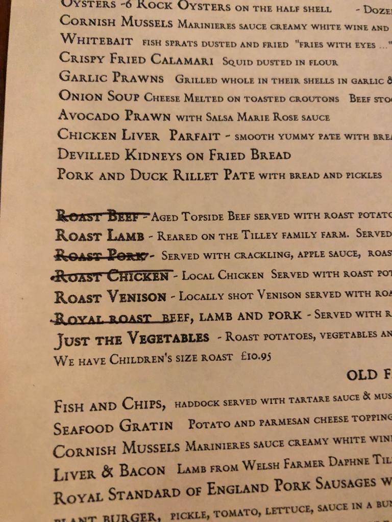 Menu at The Royal Standard of England pub & bar, Beaconsfield