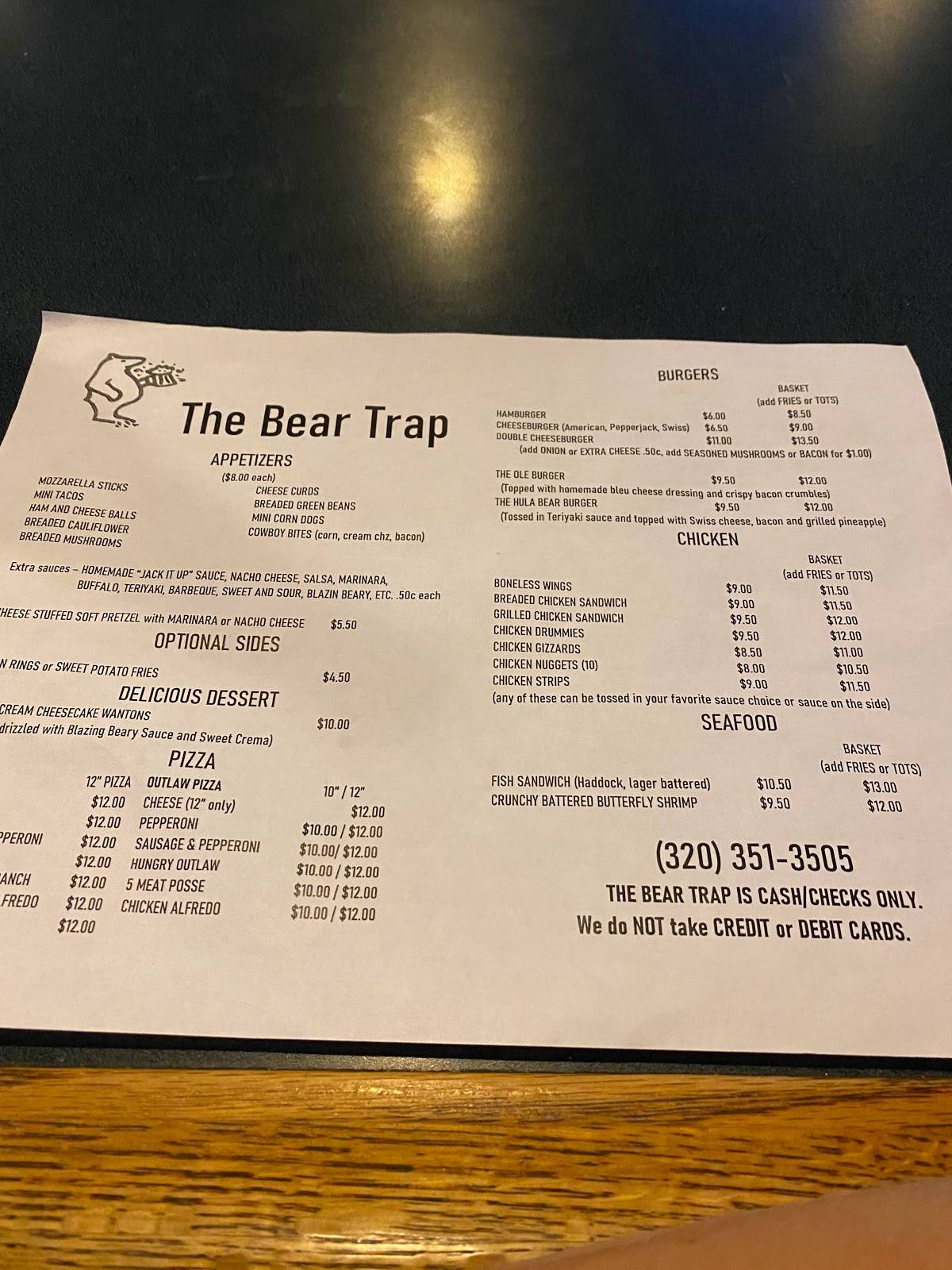 Menu at Bear Trap pub & bar, Sauk Centre