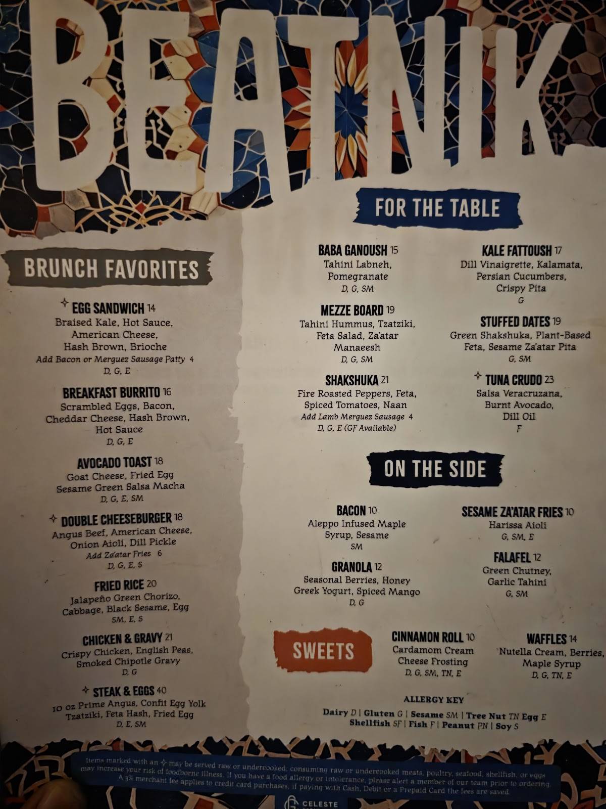 Menu at Beatnik On The River pub & bar, Chicago
