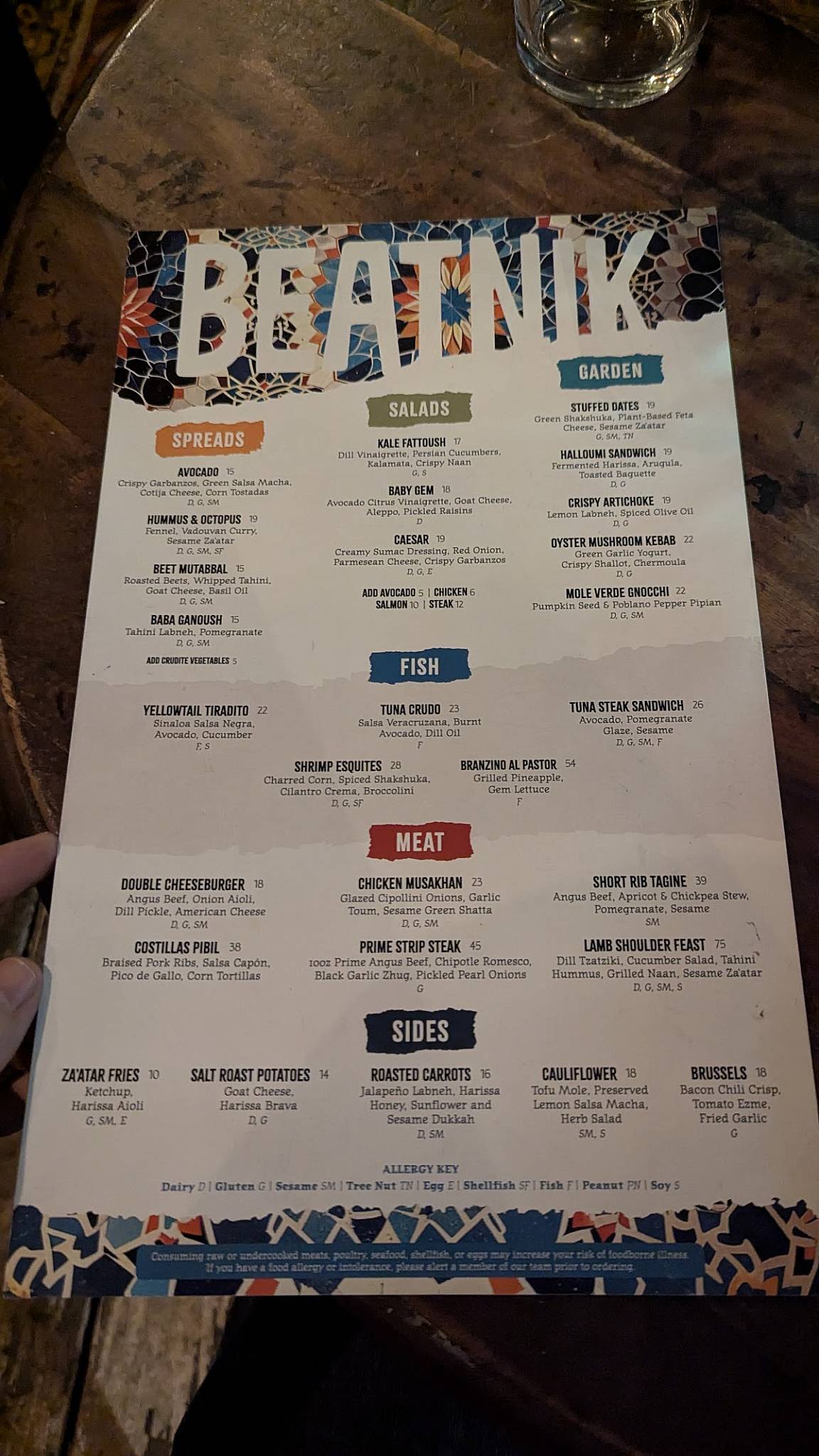 Menu at Beatnik On The River pub & bar, Chicago