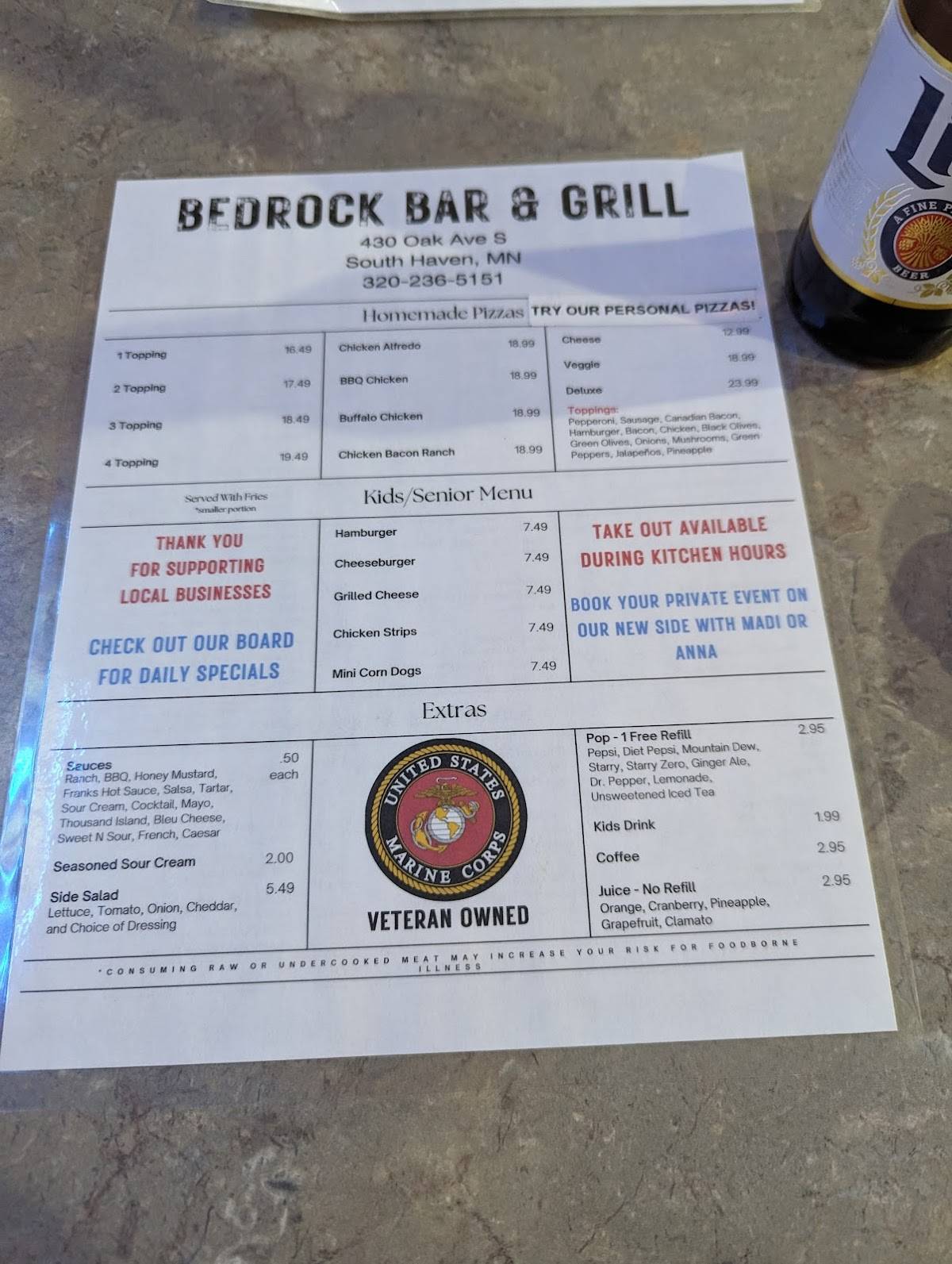 Menu at Bedrock Bar and Grill, South Haven