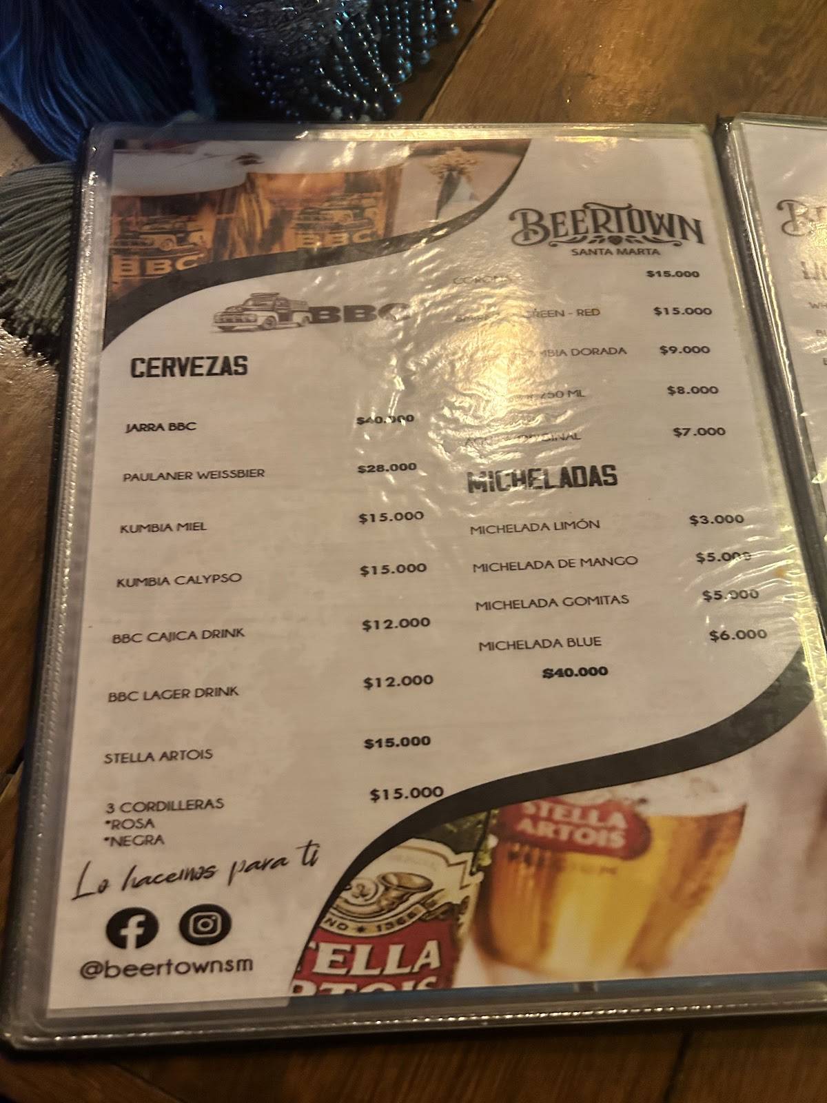 Carta del pub y bar BeerTown, Santa Marta, Cl. 19 #3-1