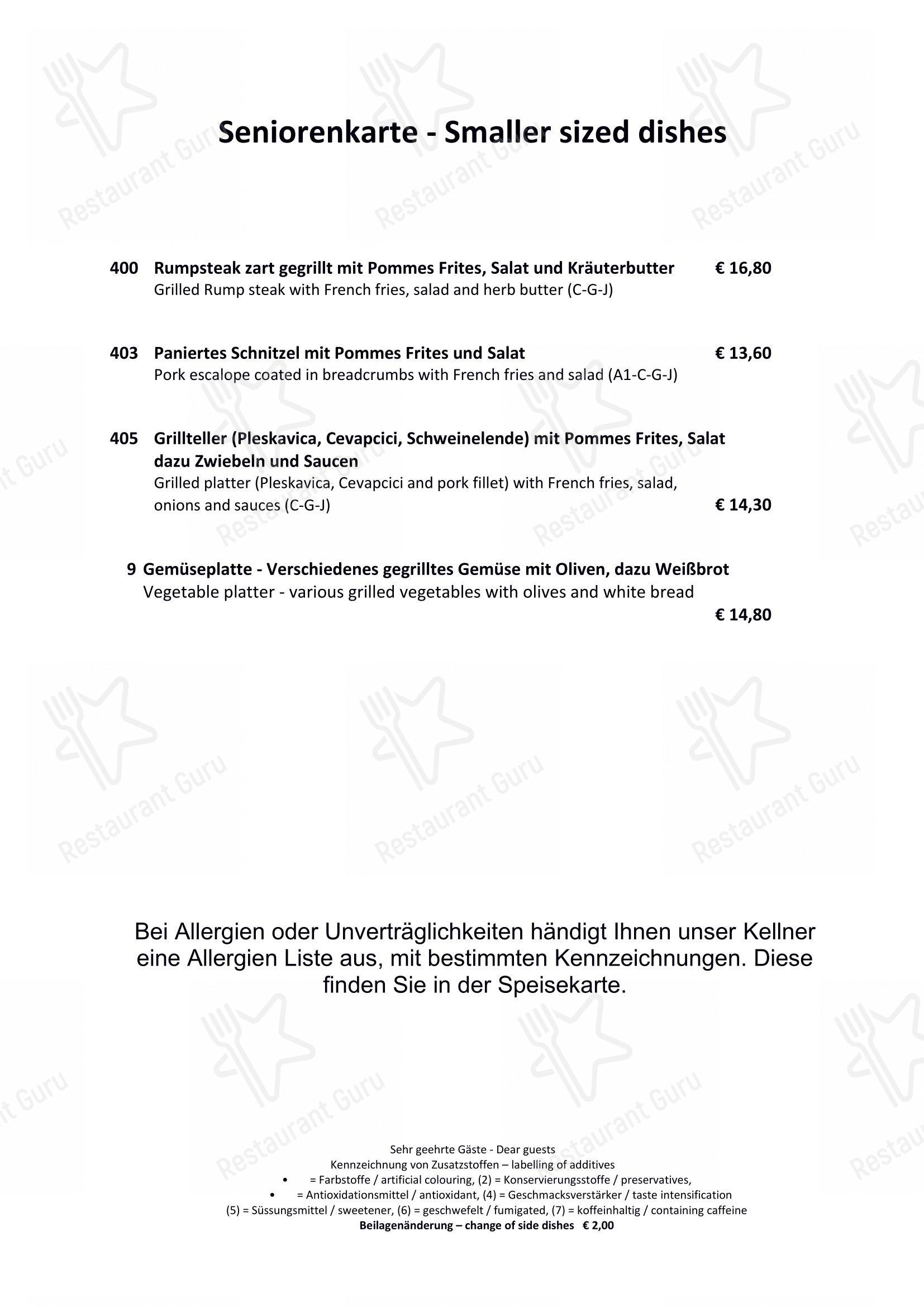 Speisekarte von Bei Zoran restaurant, Oberstdorf
