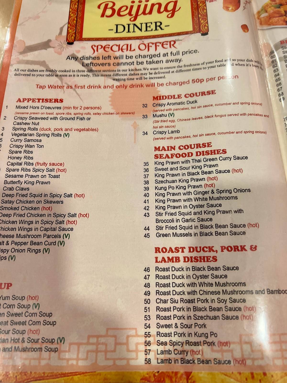 Menu at Beijing Diner restaurant, Watton